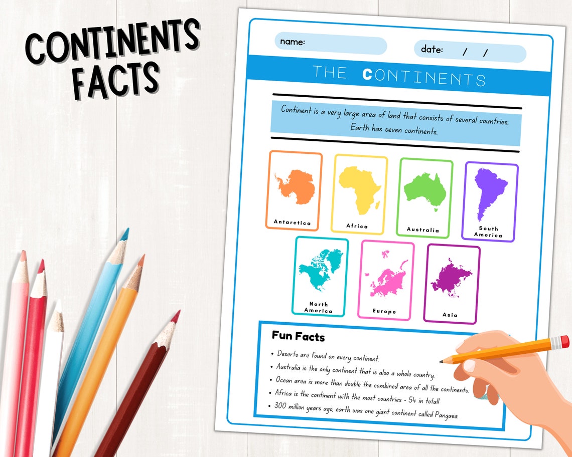 Continents of the World Worksheets for Kids | Continents Labeling ...