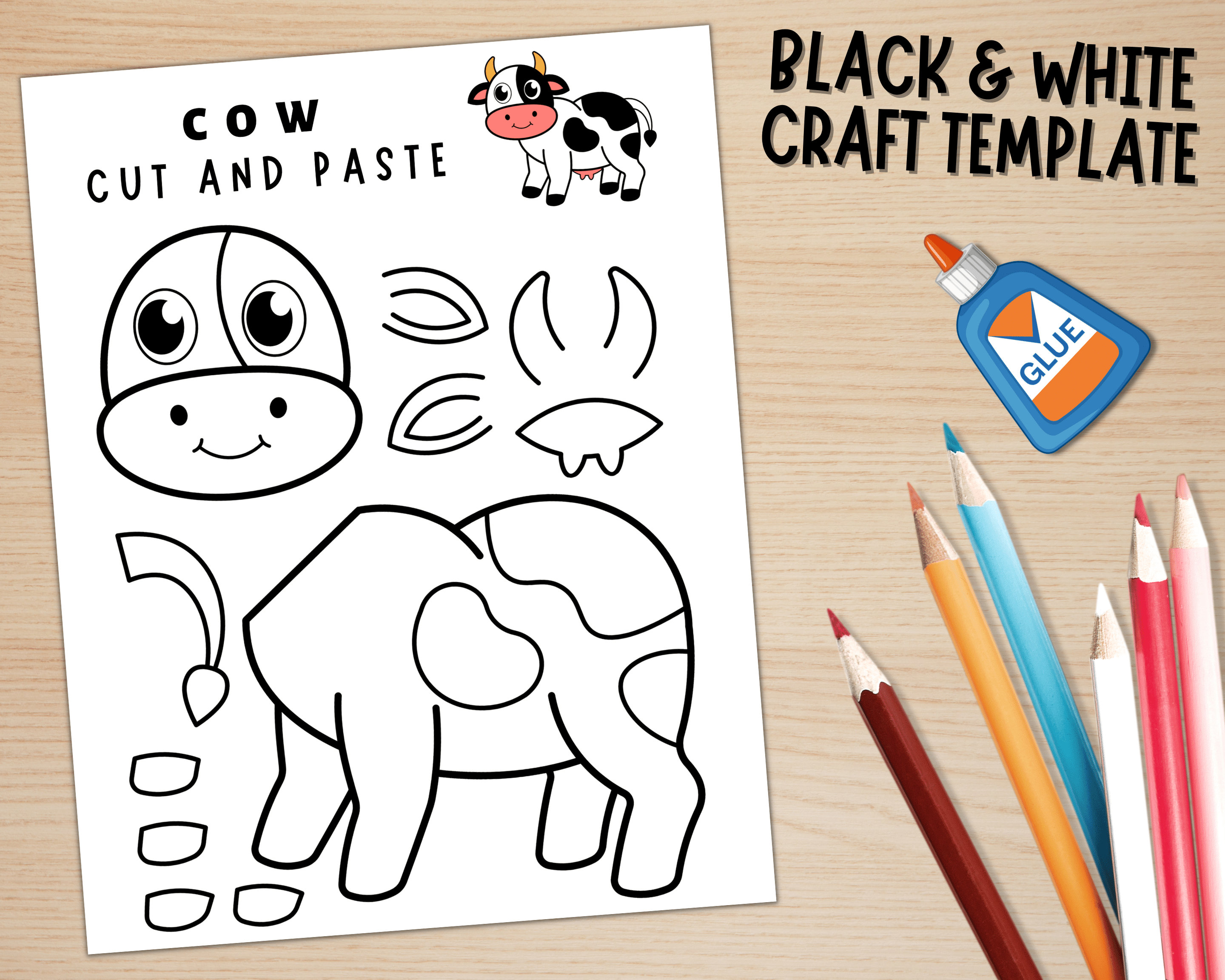 Printable Cow Craft | Farm Animal Craft | Farm Activities | Color, Cut ...