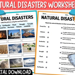 Natural Disasters Labeling Worksheet | Natural Events and Severe ...
