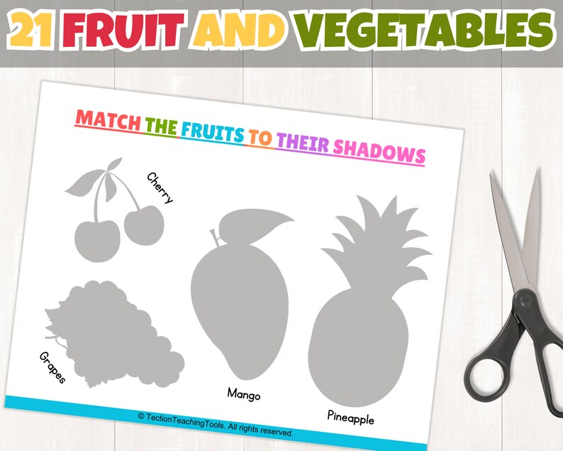 Fruit & Vegetable Shadow Matching Activity, Learn Fruits Veggies Names ...