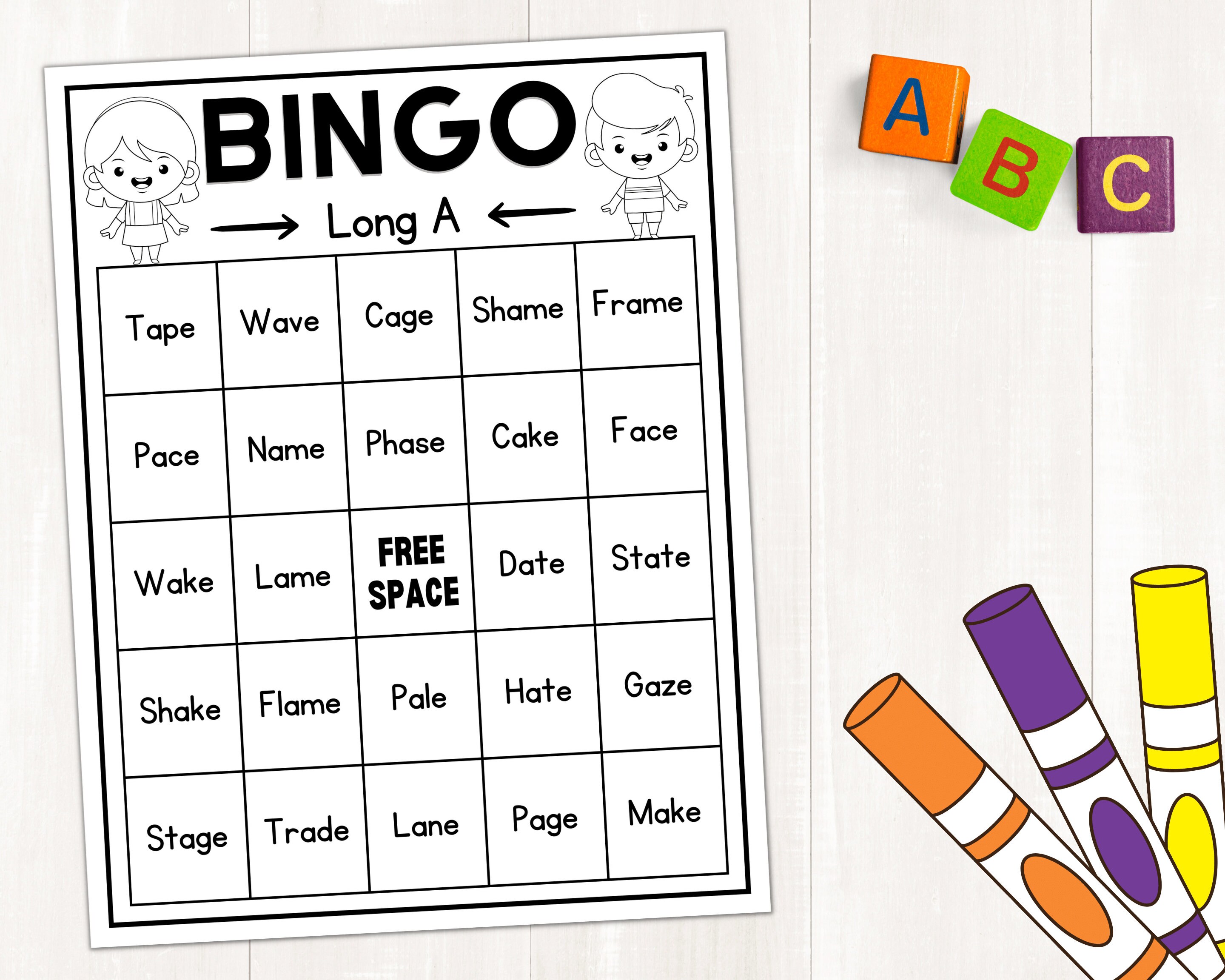 Long Vowel A A_E Bingo Game Long A With Sneaky E Phonics Bingo Game for ...