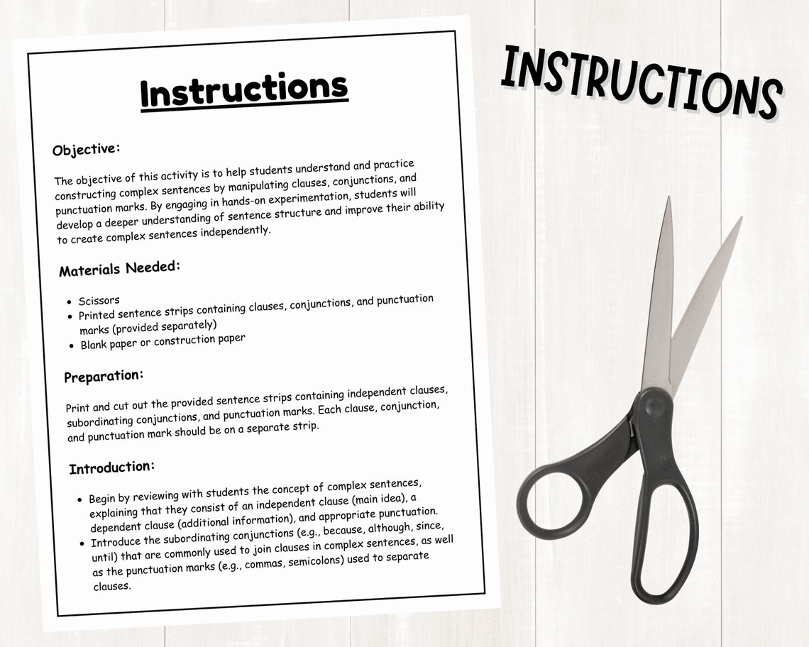 Complex Sentences Hands-on Activity | Sentence Building Activity ...