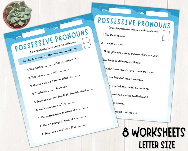Subject, Object, and Possessive Pronouns Printable Worksheets, Pronouns ...
