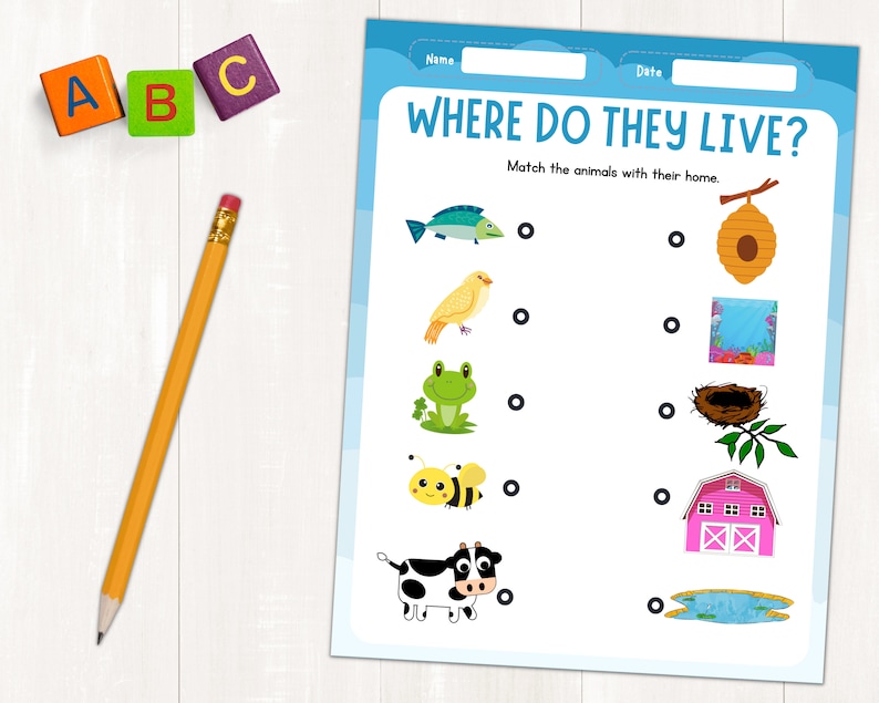Animals and Their Homes Matching Activity, Animals Printable Worksheets ...