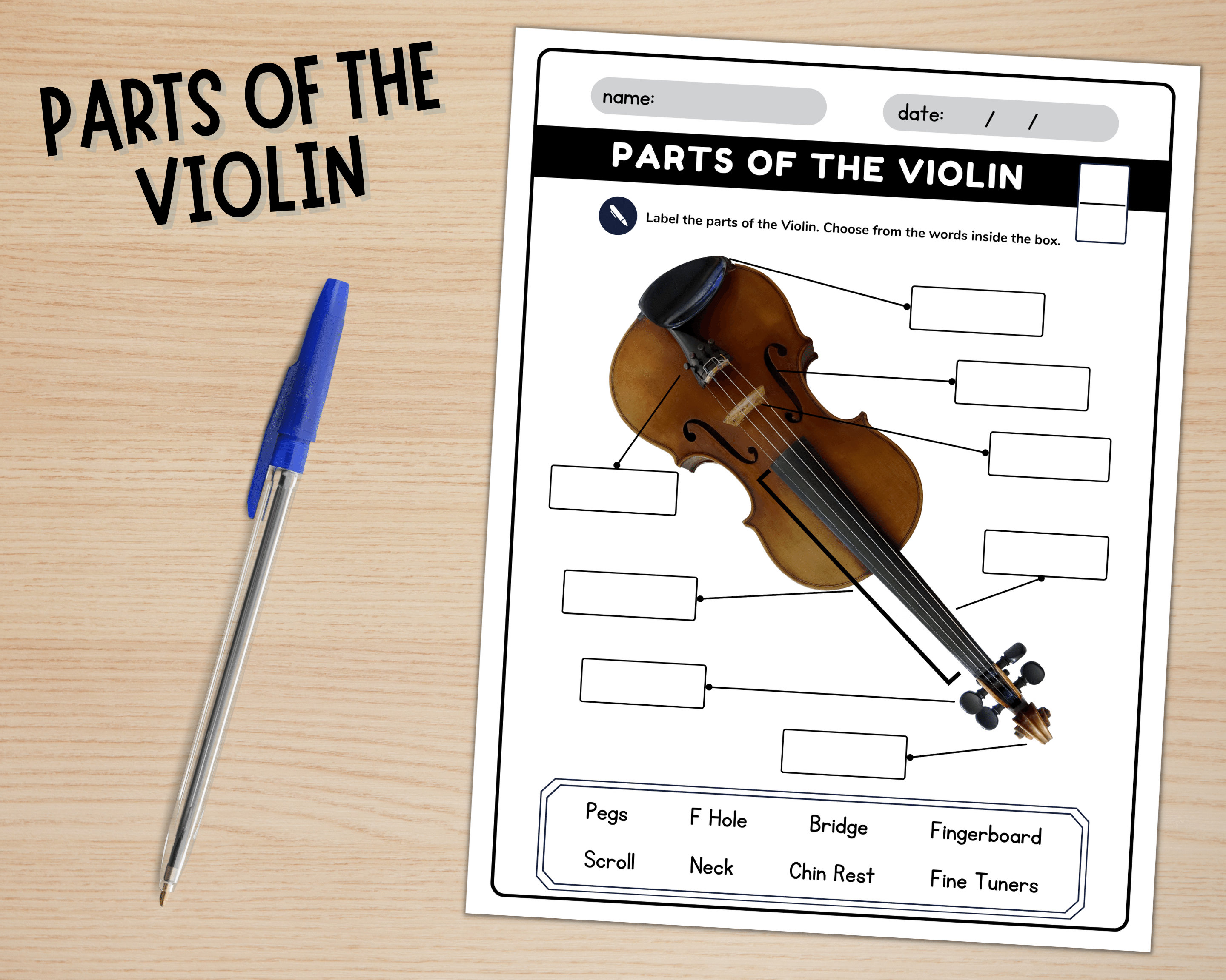 Printable Parts of the Violin Labeling Worksheets, With Answer Keys ...