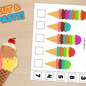 Summer Ice Cream Math Worksheets: Fun Counting, Cut and Paste, and ...