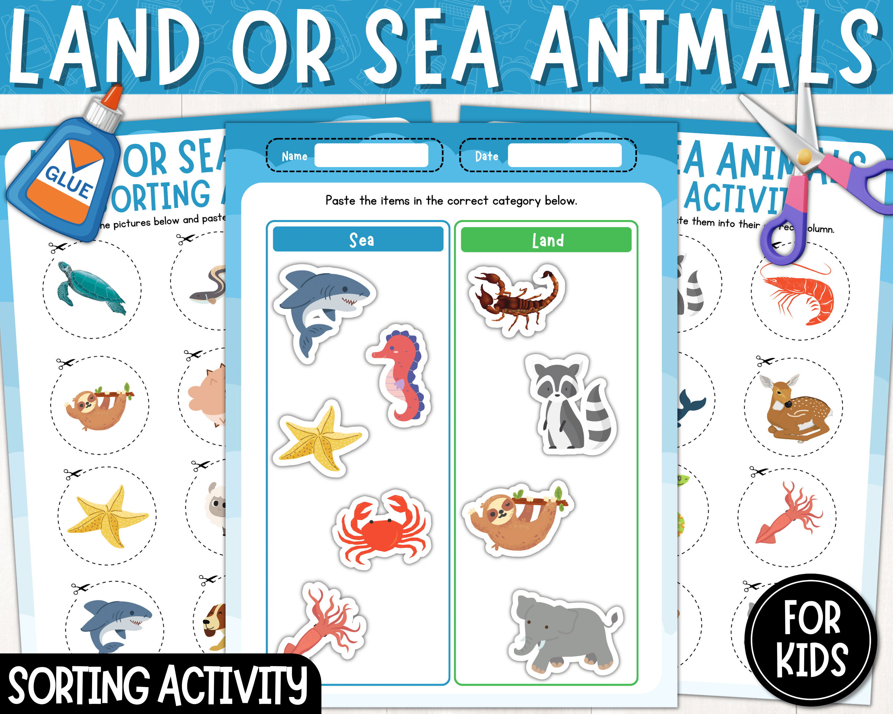 Land or Ocean Animal Sorting Activity | Land Vs. Sea Animals Printable ...