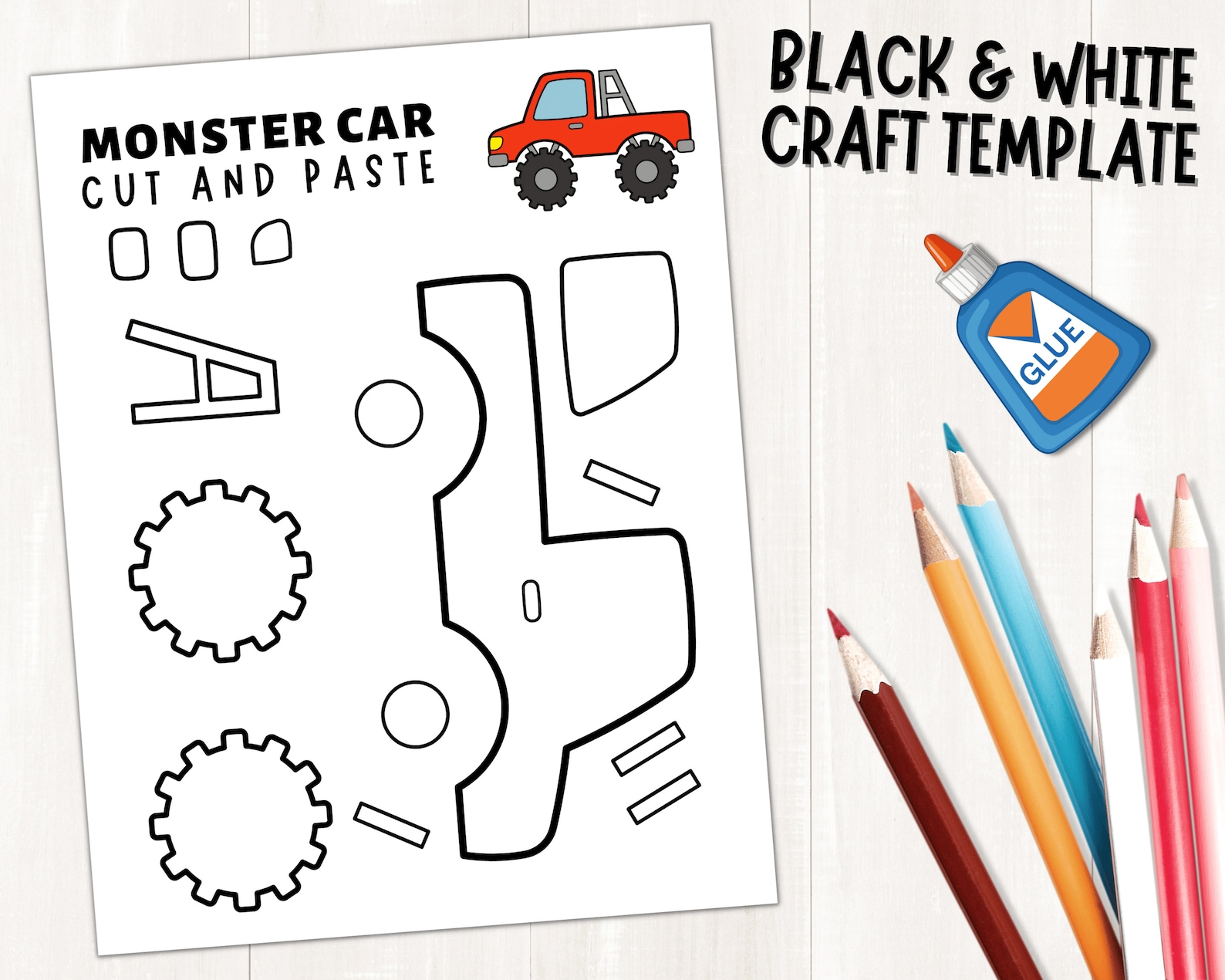 Monster Car Craft Printable Template Transportation Craft Monster Car ...