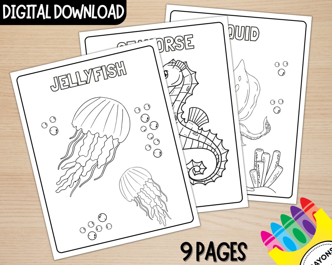 Ocean and Sea Animals Coloring Pages Sea Life Coloring - Etsy