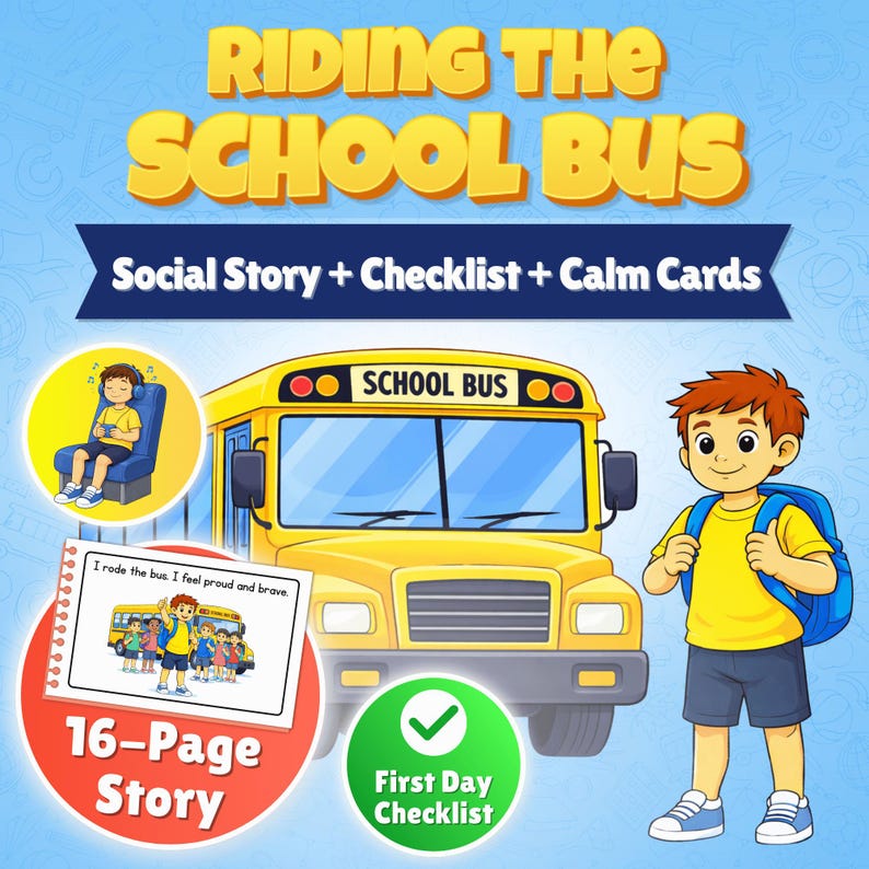 Riding the School Bus Social Story Printable, First Day Routine ...