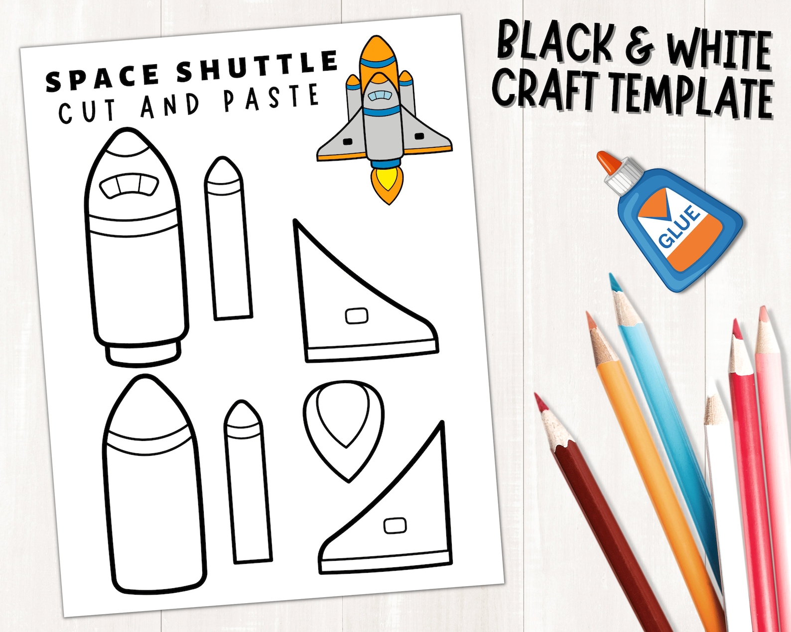 Printable Space Shuttle Craft for Kids | Outer Space Activity | Color ...
