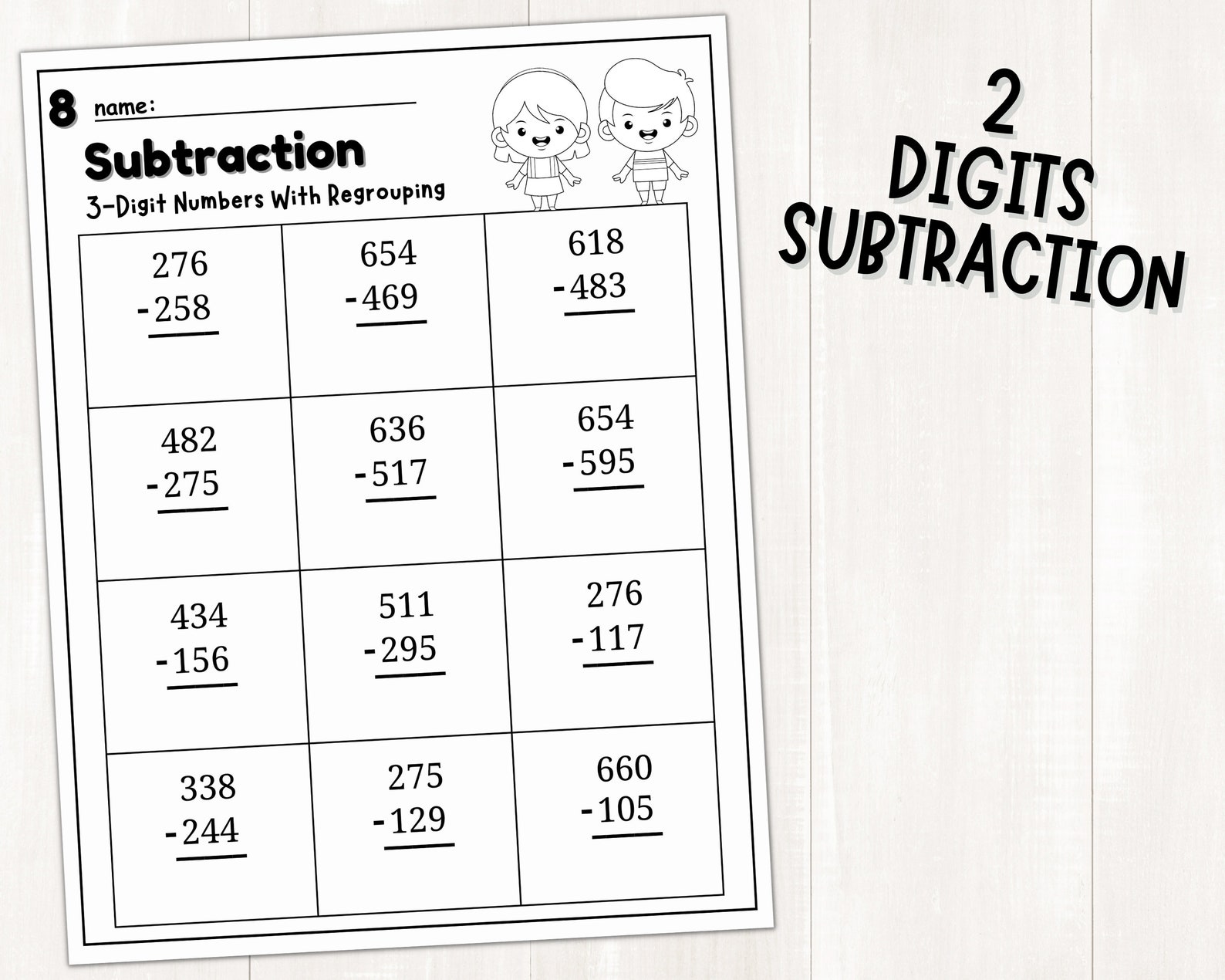 2 and 3 Digit Subtraction With and Without Regrouping Worksheets | Math ...
