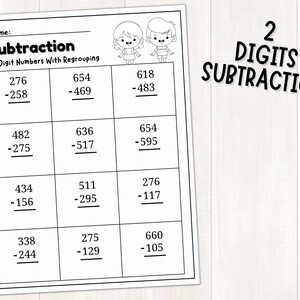 2 and 3 Digit Subtraction With and Without Regrouping Worksheets | Math ...