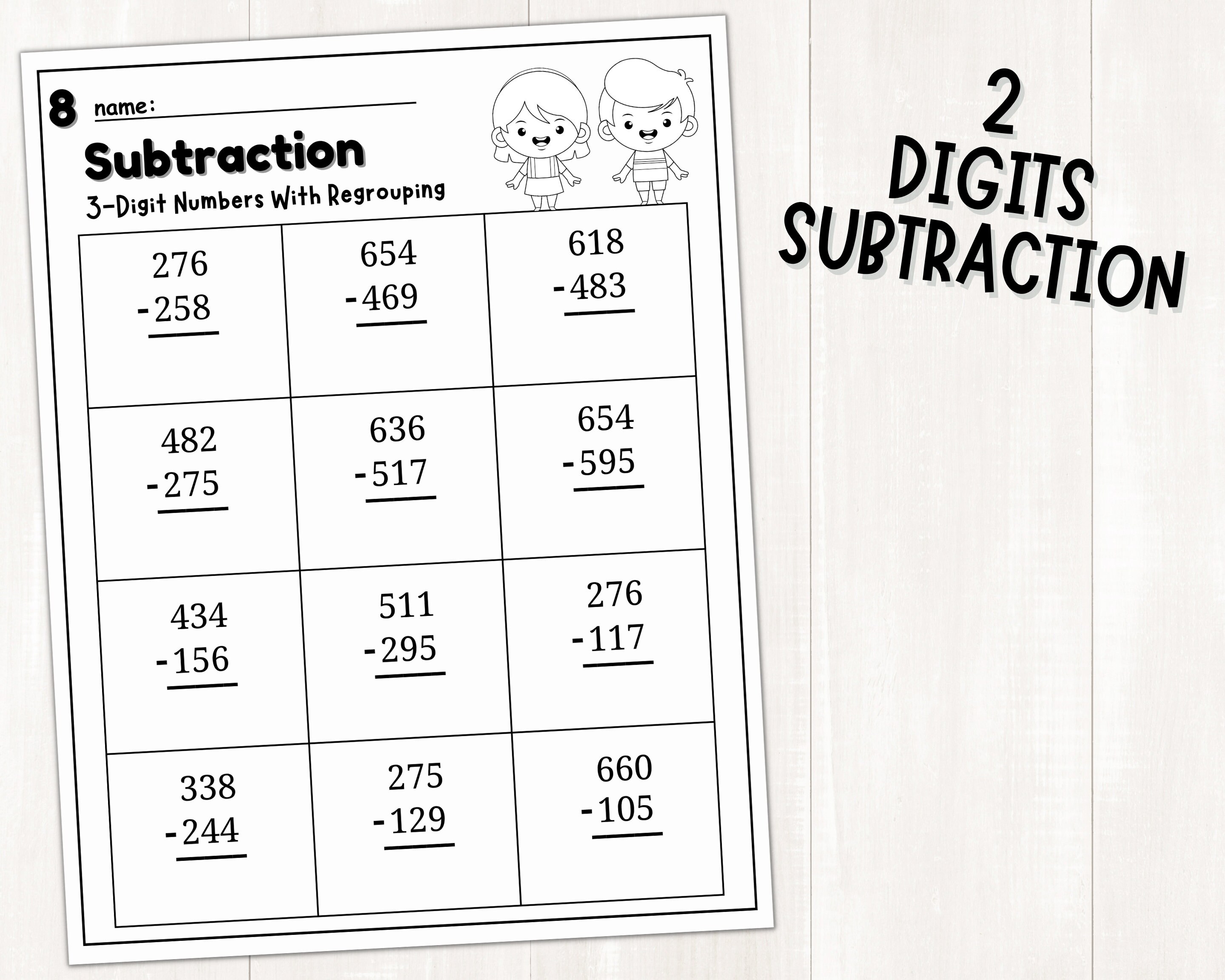 2 and 3 Digit Subtraction With and Without Regrouping Worksheets | Math ...