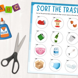 Trash Sorting Activity Printable Worksheets | Earth Day Activities ...