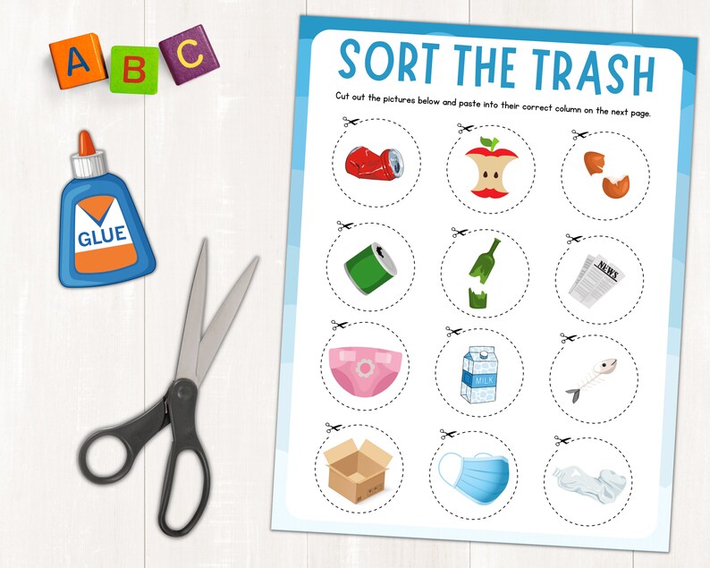 Trash Sorting Activity Printable Worksheets | Earth Day Activities ...