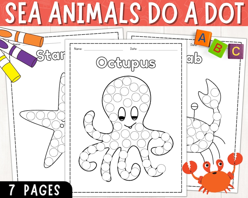 Sea Animals Dot Marker | Printable Ocean Animal Do a Dot Coloring Pages ...