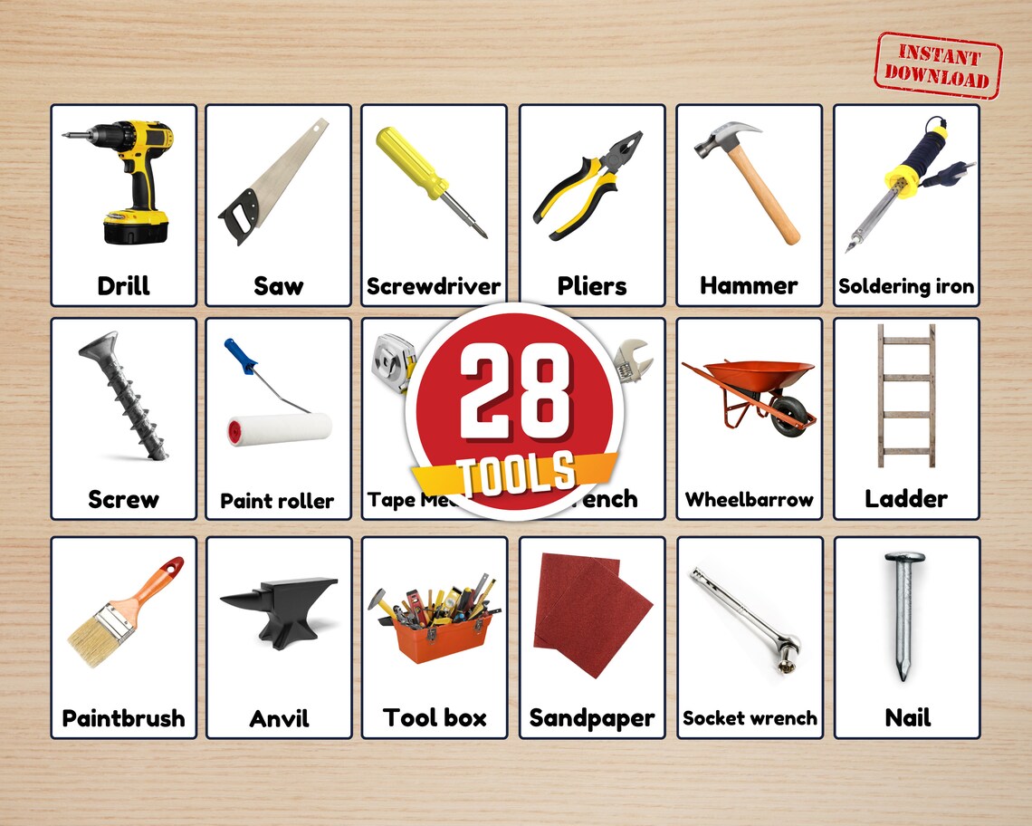 Tools Printable Flashcards Tools Montessori 3-parts Cards Tools ...