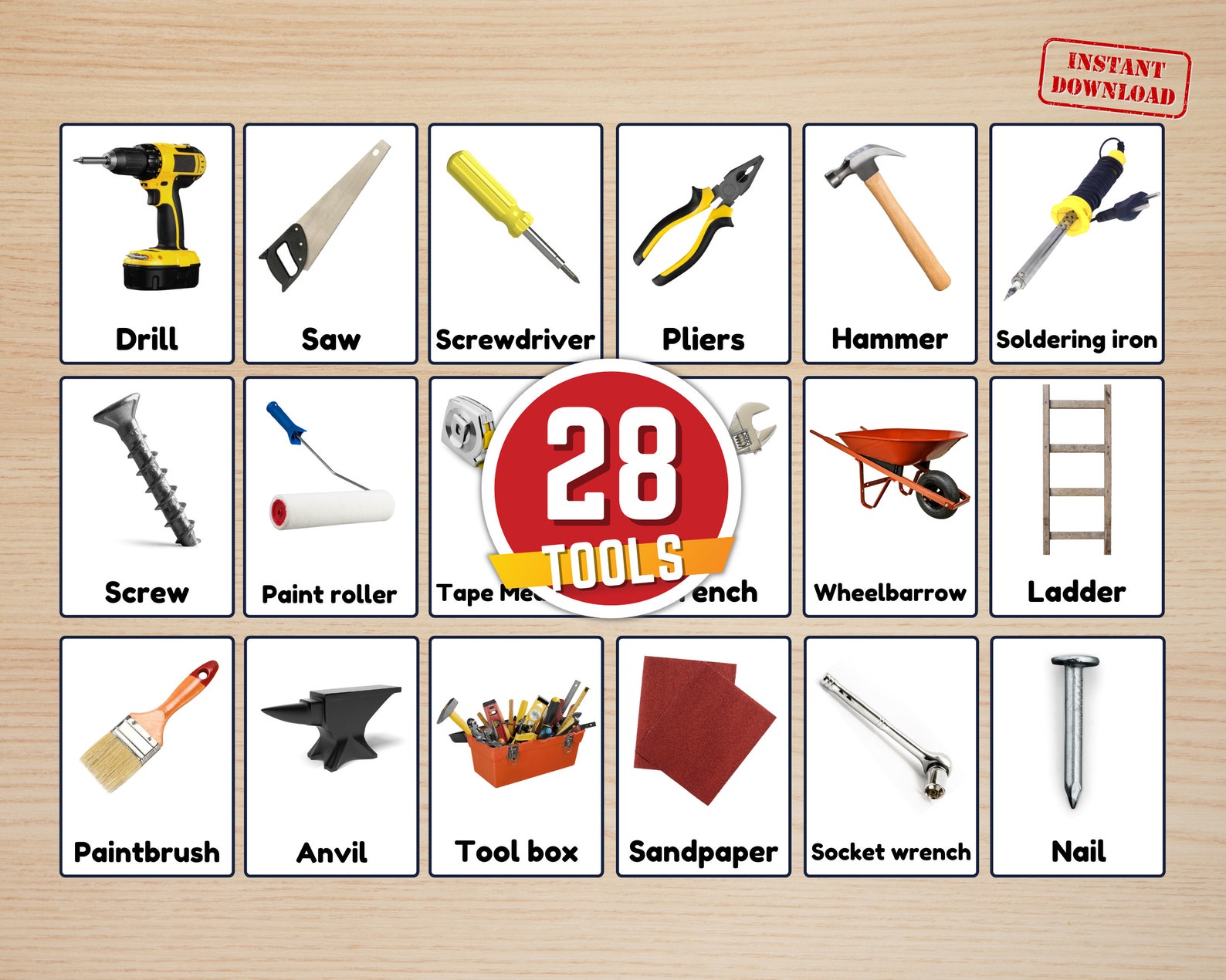 Tools Printable Flashcards | Tools Montessori 3-parts Cards | Tools ...