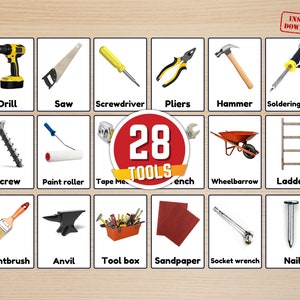 Tools Printable Flashcards | Tools Montessori 3-parts Cards | Tools ...