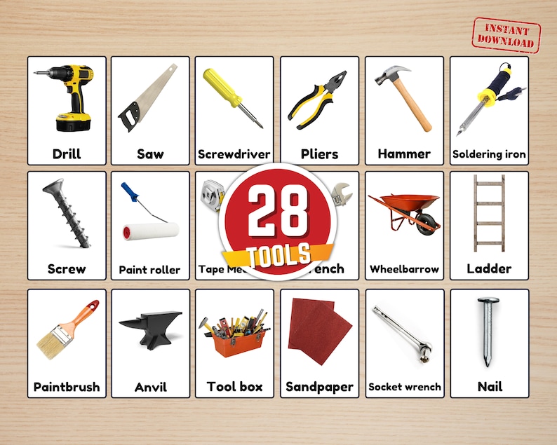 Tools Printable Flashcards | Tools Montessori 3-parts Cards | Tools ...