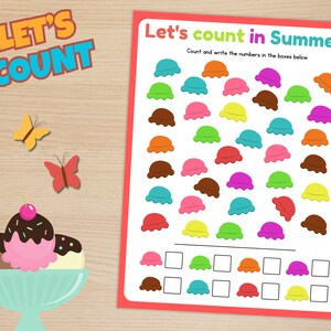 Summer Ice Cream Math Worksheets: Fun Counting, Cut and Paste, and ...