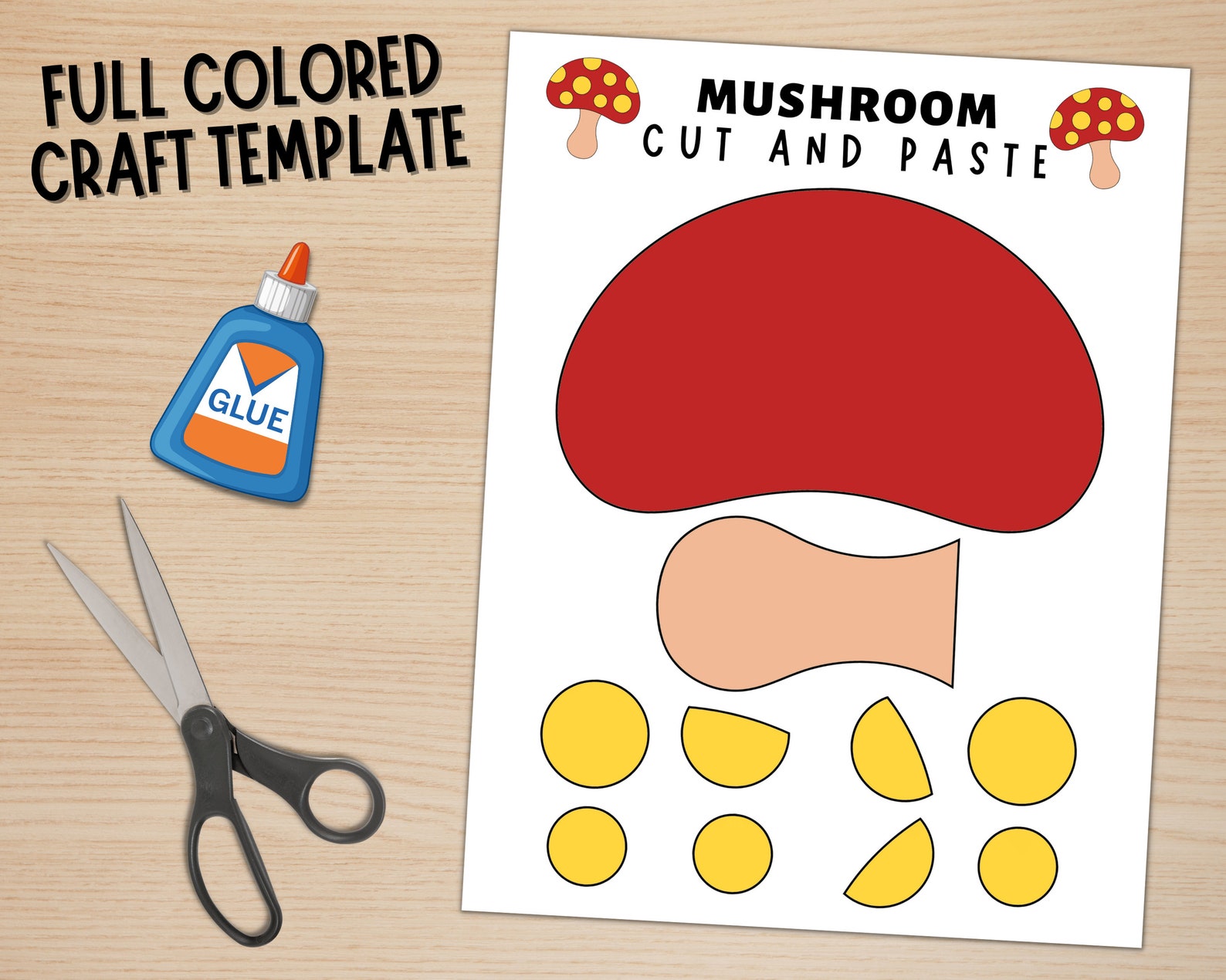 Printable Mushroom Craft Mushroom Cut & Glue Craft Build a Mushroom ...
