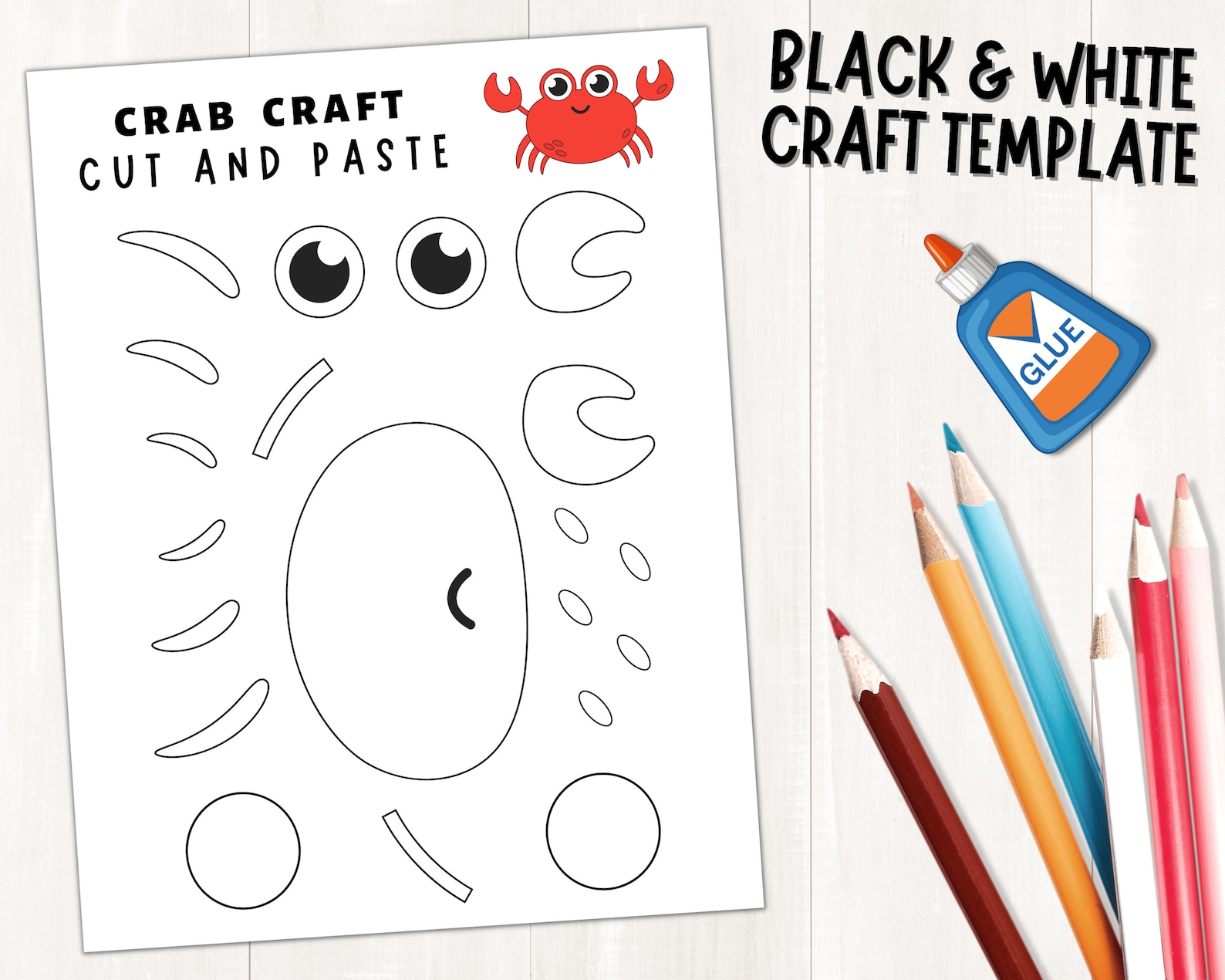 Crab Craft, Printable Template, Sea Life Activity, Ocean Animal Craft ...