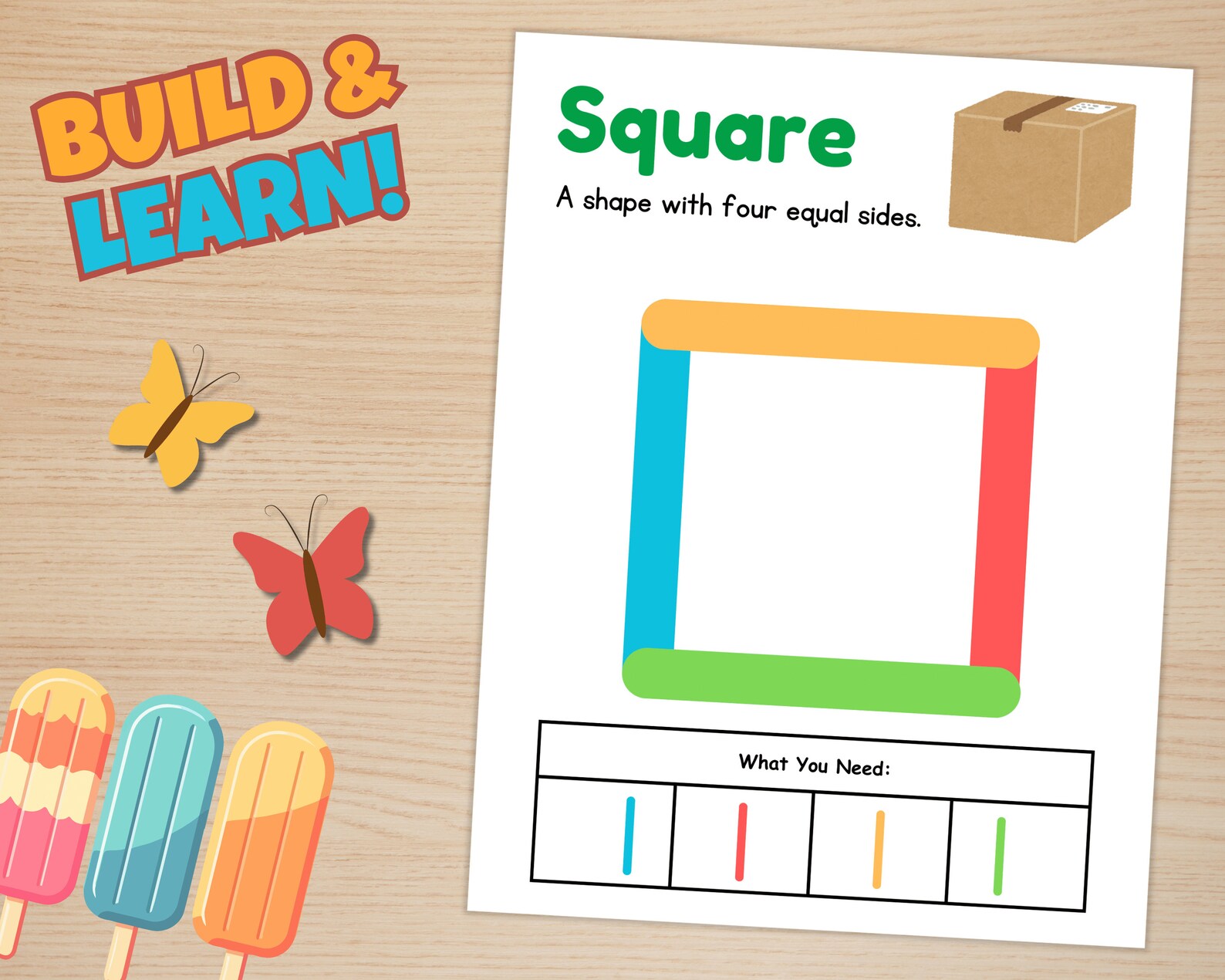 2d Shapes Popsicle Sticks Activity | 2d Shape Building | Printable for ...