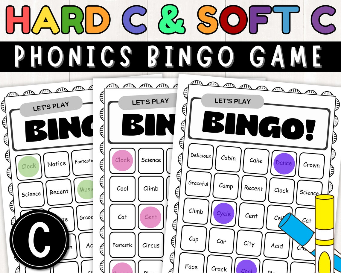 Hard C and Soft C Bingo Game | Phonics Bingo Game | Printable Game for ...
