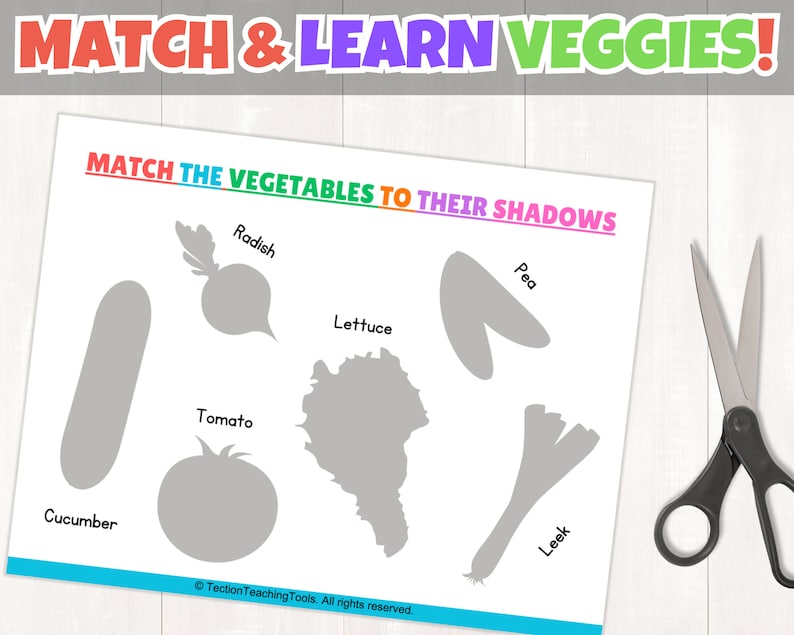 Fruit & Vegetable Shadow Matching Activity, Learn Fruits Veggies Names ...
