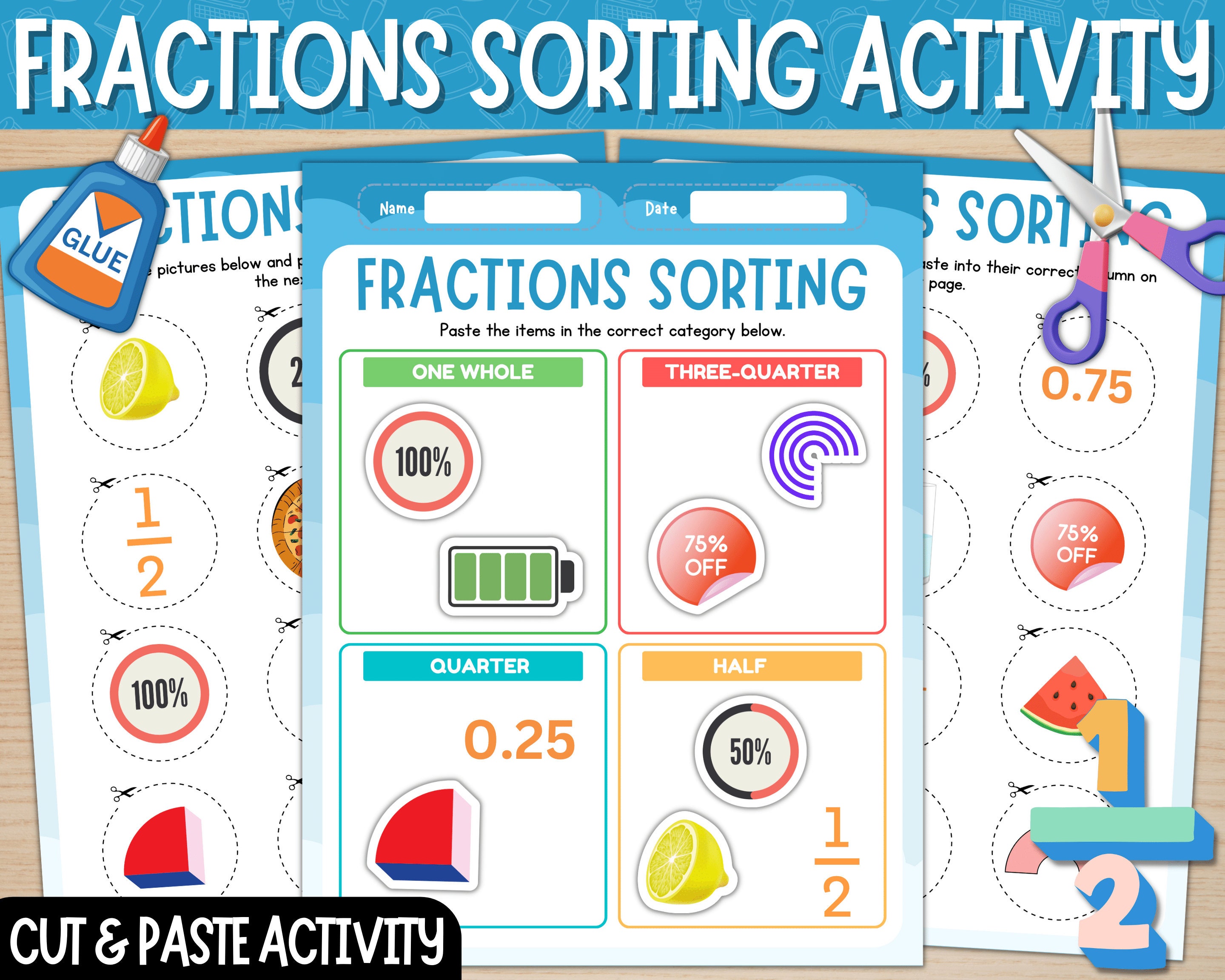 Fractions Sorting Activity Cut and Paste Fractions Activity Sort ...