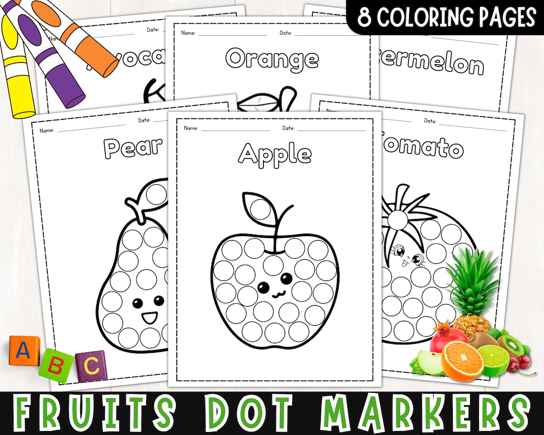 Kawaii Fruit Dot Marker Printables | Fruit Do a Dot Coloring Pages for ...