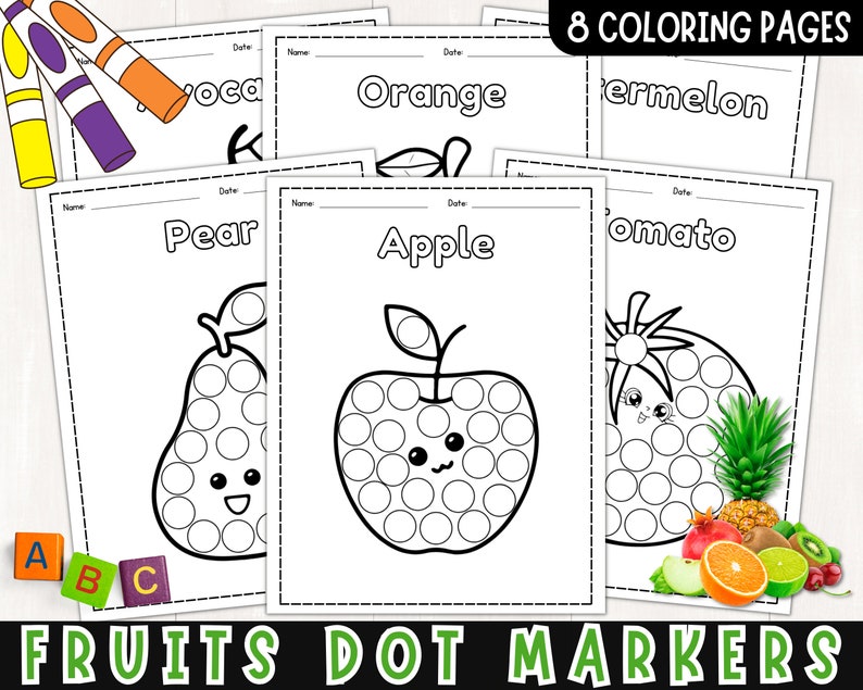 Kawaii Fruit Dot Marker Printables Fruit Do a Dot Coloring Pages for ...