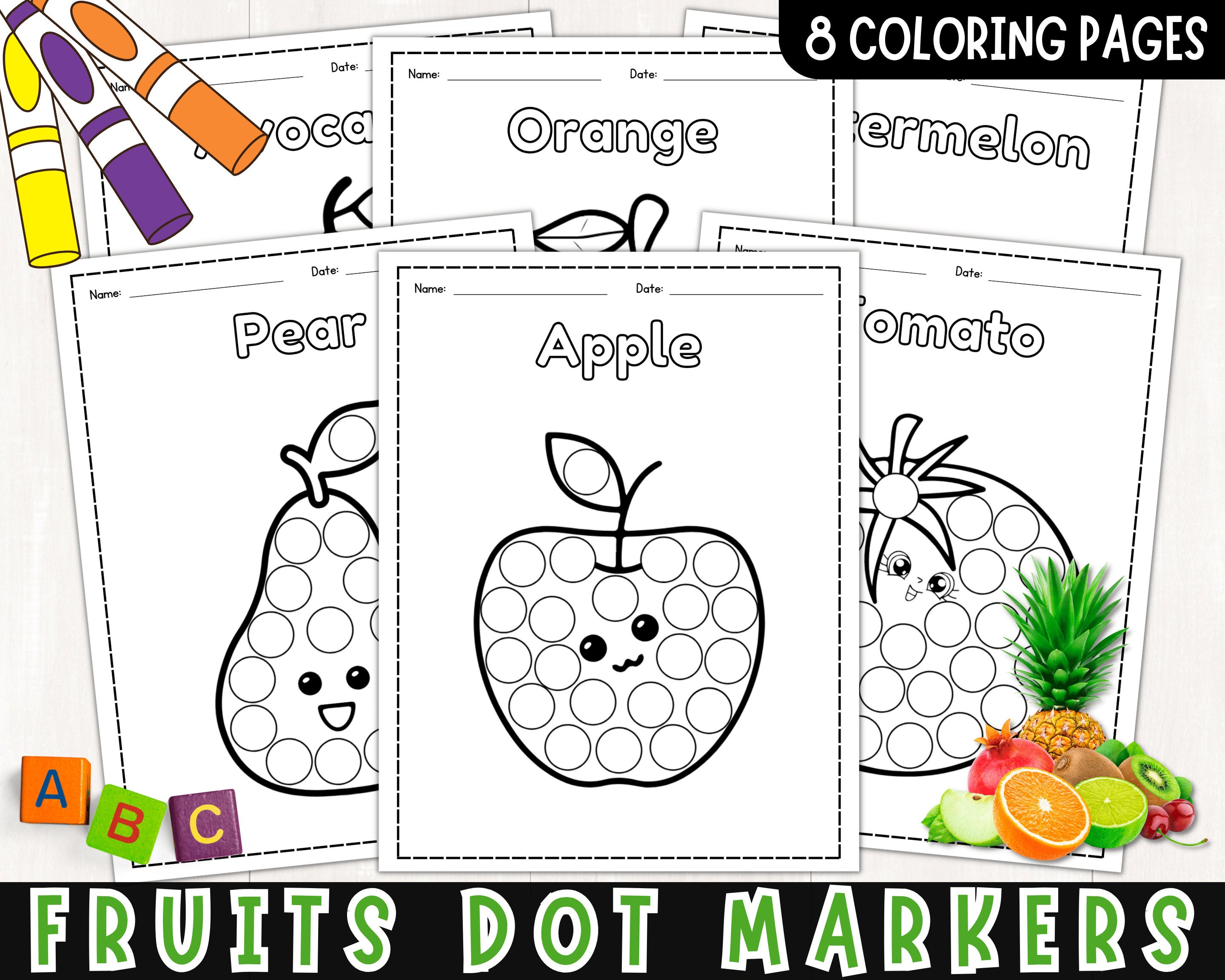 Kawaii Fruit Dot Marker Printables Fruit Do a Dot Coloring Pages for ...