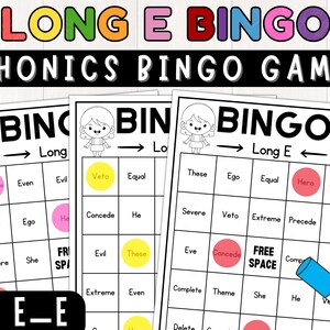 Long Vowel E Bingo (e, E-e) | Phonics Bingo Game for Kids | Long E ...