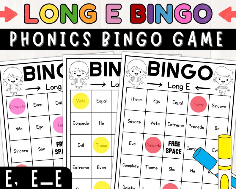 Long Vowel E Bingo (e, E-e) | Phonics Bingo Game for Kids | Long E ...