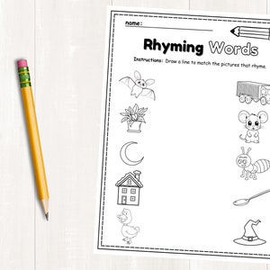Rhyming Words Worksheets | Matching | Coloring | Cut & Paste | Rhyming ...