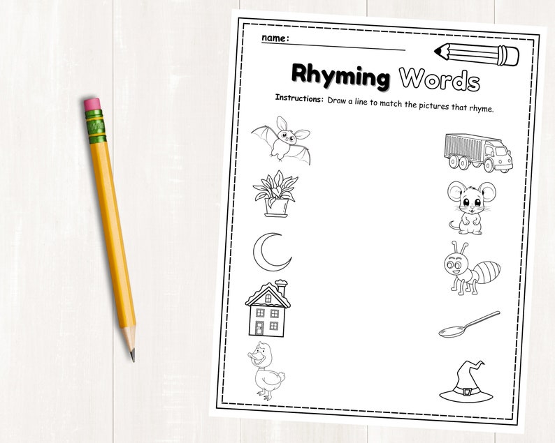 Rhyming Words Worksheets | Matching | Coloring | Cut & Paste | Rhyming ...