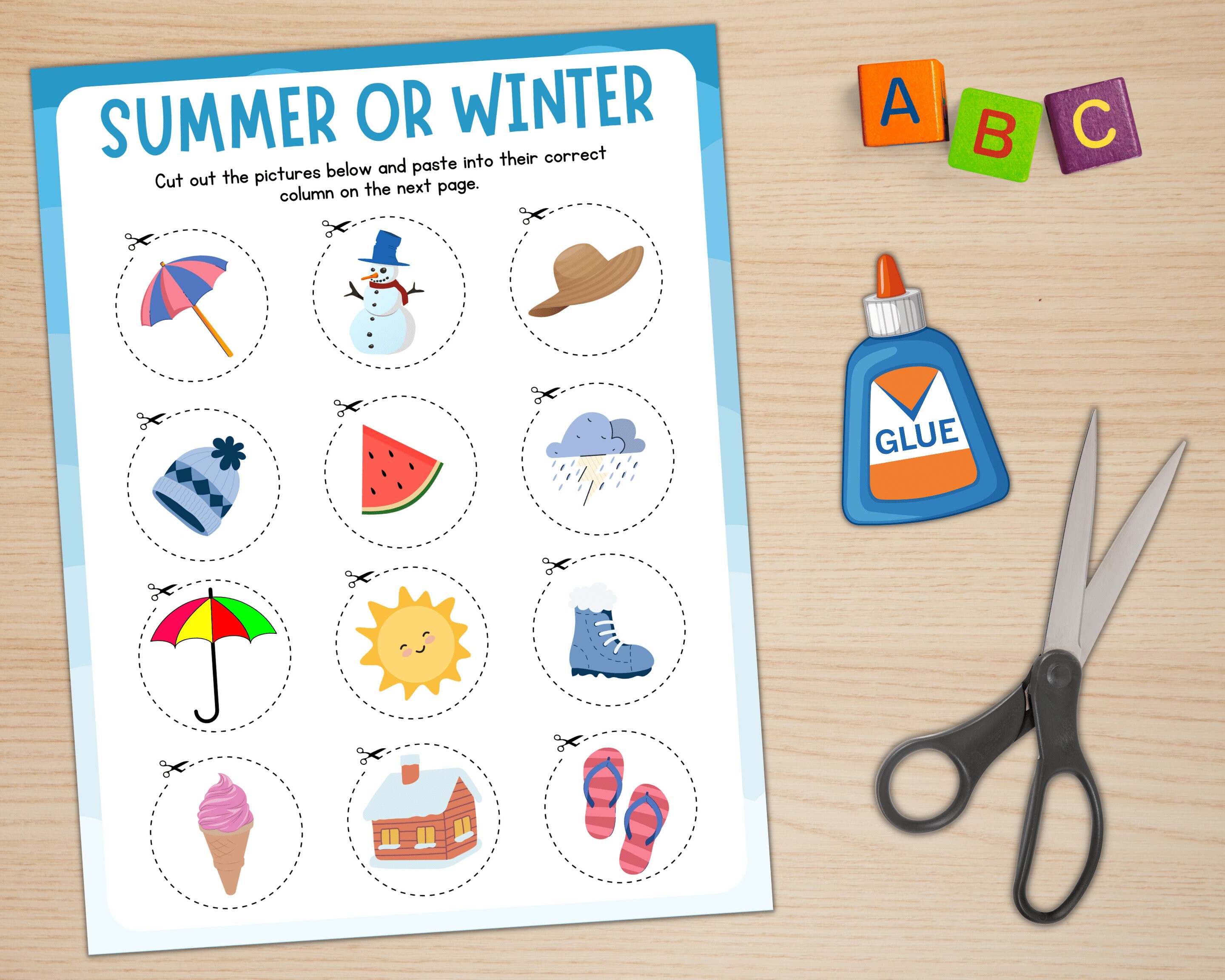 Four Seasons Sorting Activity | Cut and Paste | Seasons Matching Game ...