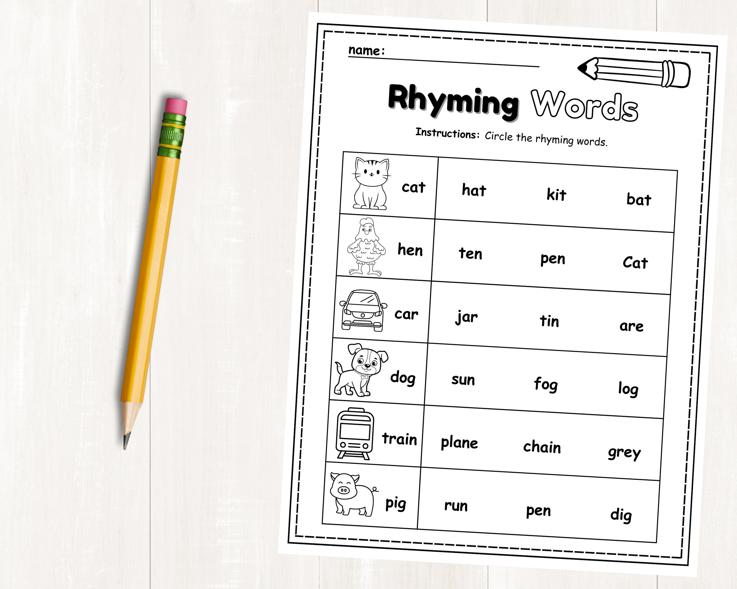 Rhyming Words Worksheets | Matching | Coloring | Cut & Paste | Rhyming ...