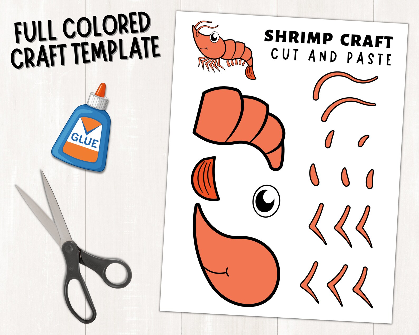 Printable Shrimp Craft, Sea Life Activities, Ocean Animal Craft, Summer ...