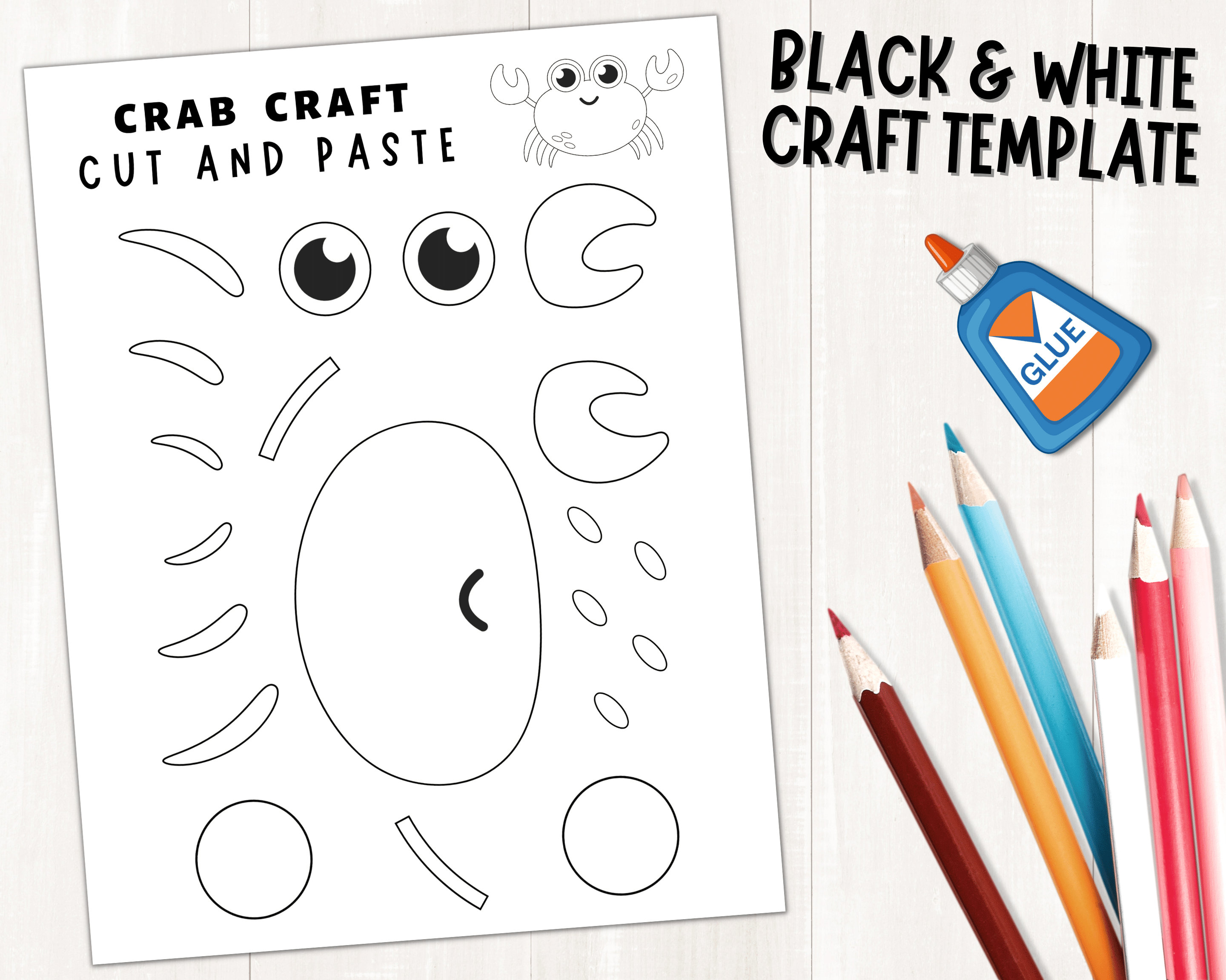 Crab Craft, Printable Template, Sea Life Activity, Ocean Animal Craft ...