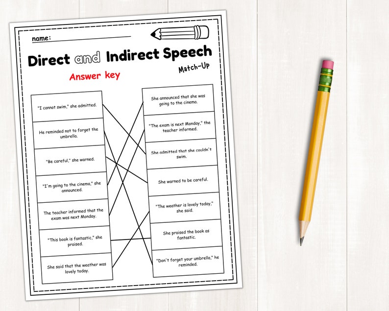 Direct and Indirect Speech Worksheets Reported Speech Identifying ...