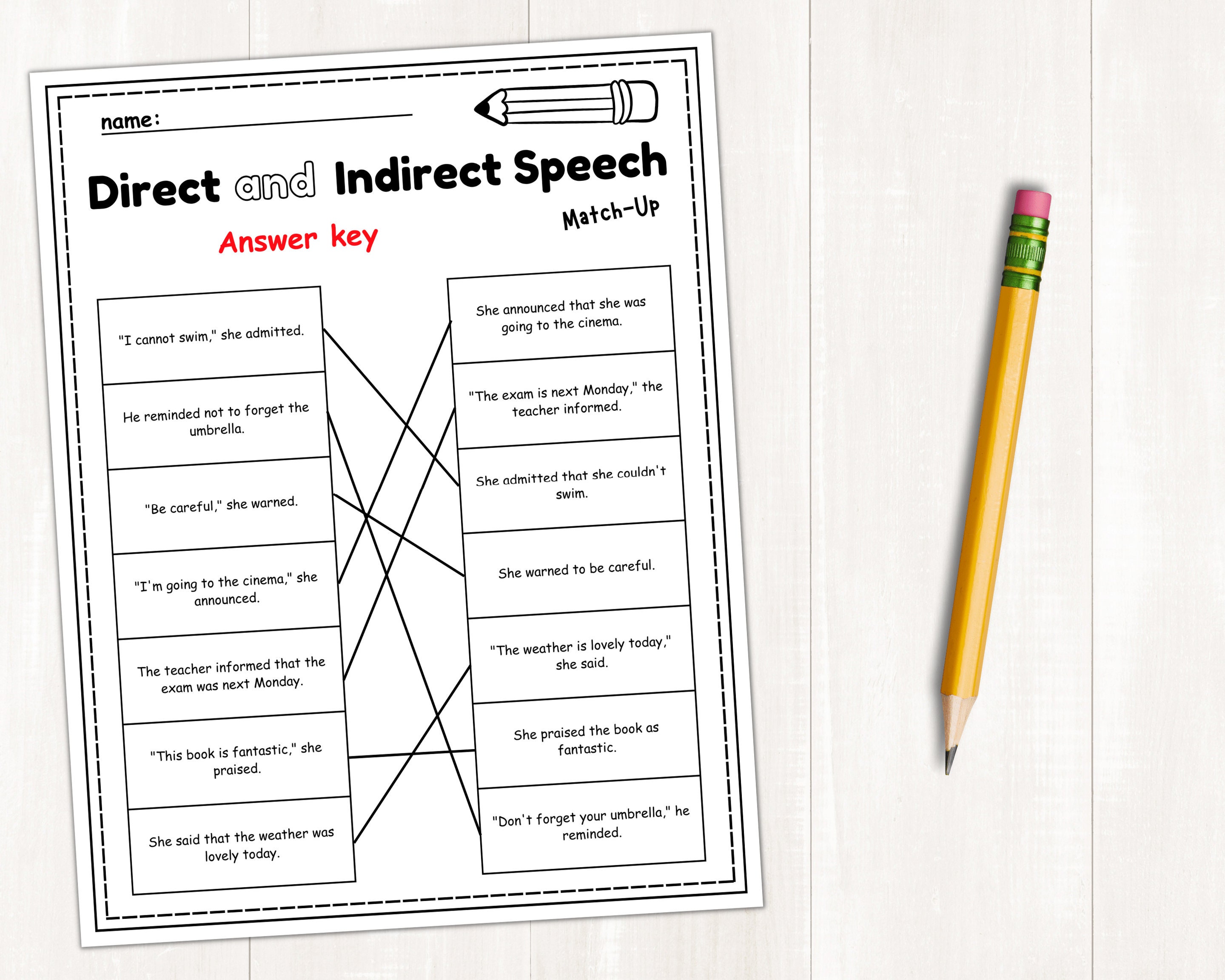 Direct and Indirect Speech Worksheets Reported Speech Identifying ...