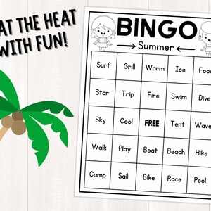 Summer Bingo Printable Game for Kids, 30 Unique Cards, 35 Summer Words ...