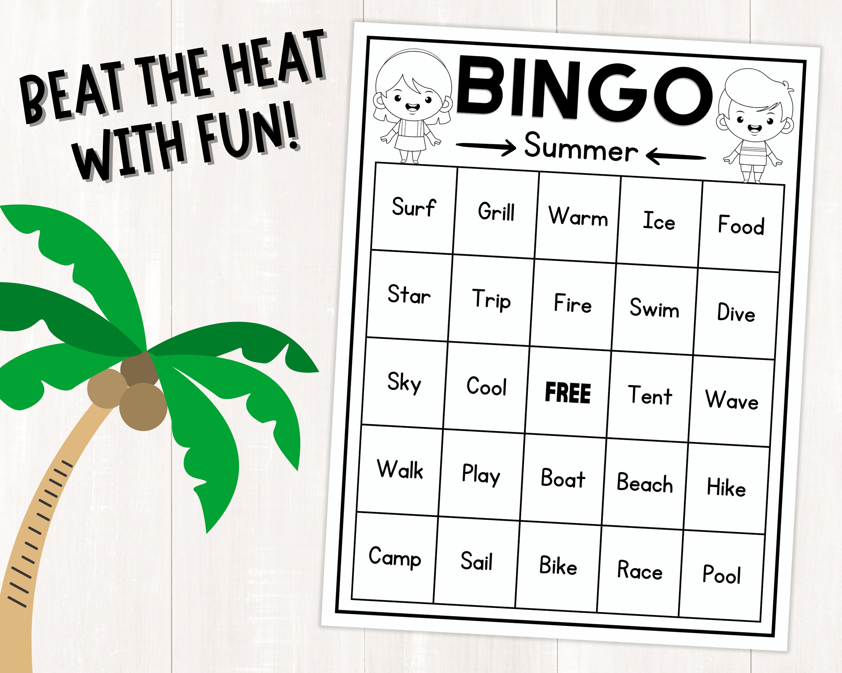 Summer Bingo Printable Game for Kids, 30 Unique Cards, 35 Summer Words ...