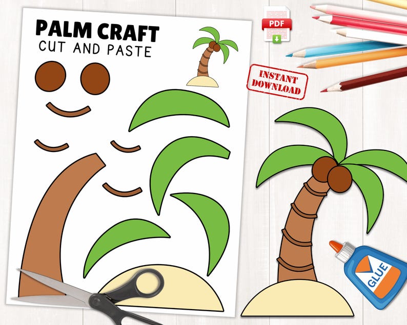 Printable Palm Tree Craft for Kids | Summer Craft Activity | Cut and ...