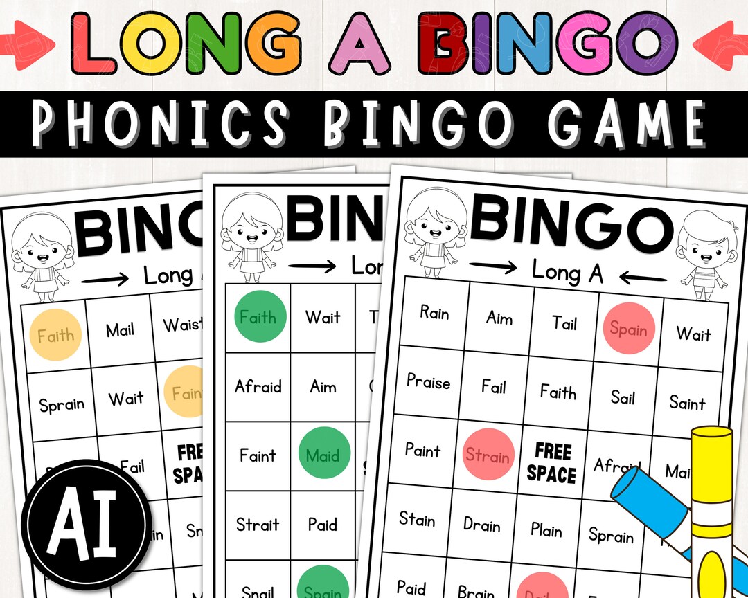Long Vowel A (-ai) Bingo Game | Phonics Bingo Game for Kids | Long A ...