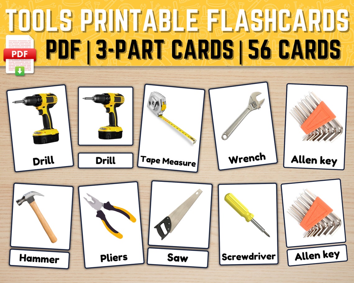 Tools Printable Flashcards Tools Montessori 3-parts Cards Tools ...